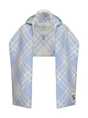 Burberry Light Blue Checked Wool Hooded Scarf - Multicolor