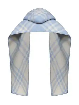 Burberry Light Blue Checked Wool Hooded Scarf - Multicolor