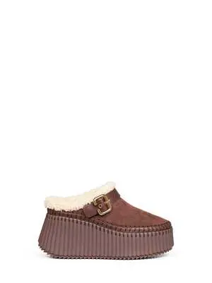 Chloé Sharp Brown Nama Wedge Mules - Multicolor