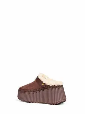 Chloé Sharp Brown Nama Wedge Mules - Multicolor