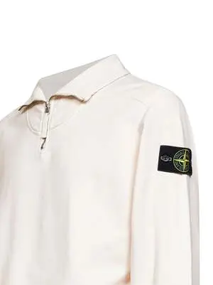 Stone Island Ivory Brushed Organic Cotton Half-zip Sweatshirt
