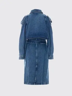 ANINE BING Long Double-breasted Trench Coat In Cotton Denim With A Waist Belt