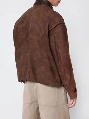 SALVATORE SANTORO Suede Leather Shirt Jacket With Classic Collar