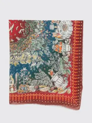 Faliero Sarti 100% Cashmere Scarf With Ethnic Print And Fringed Hem - Red