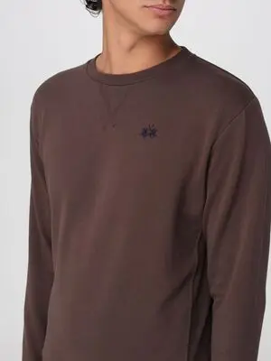 LA MARTINA Crewneck Cotton Sweatshirt With Dropped Shoulders And Contrast Logo - Brown