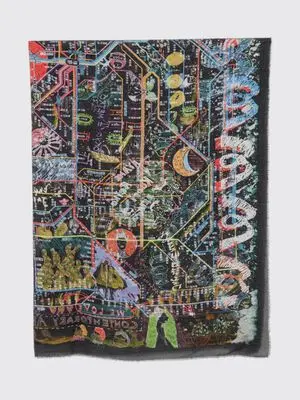 Faliero Sarti 100% Cashmere Scarf With Graphic Print And Fringed Hem - Multicolor