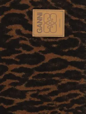GANNI Animal Print Wool Scarf With Fringed Hem