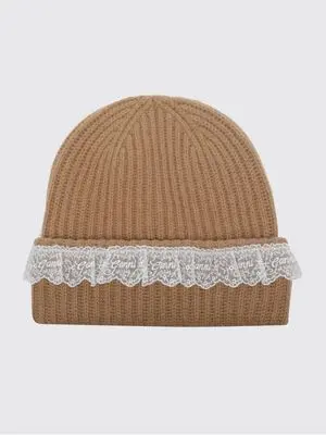GANNI Cuffed Beanie In Wool And Yak Blend With Embroidery Beige