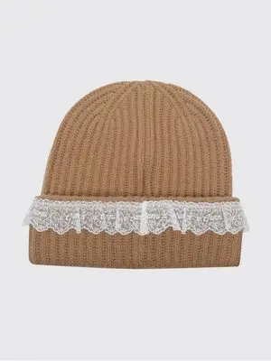 GANNI Cuffed Beanie In Wool And Yak Blend With Embroidery - Beige
