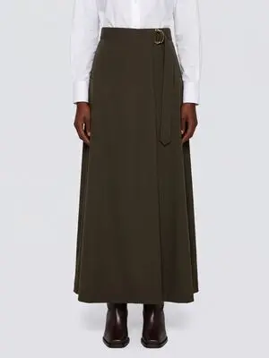 Burberry High-waisted Pure Wool Midi Wrap Skirt With Side Buckle