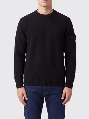 Stone Island Cotton Blend Crewneck Jumper With Compass Logo Patch - Black