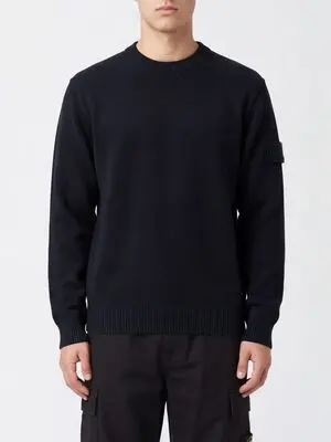 Stone Island Cotton Blend Crewneck Jumper With Compass Logo Patch - Blue