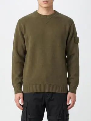 Stone Island Cotton Blend Crewneck Jumper With Compass Logo Patch - Green