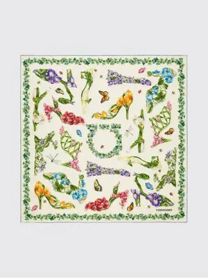 FERRAGAMO Eden Floral Print Silk Square Scarf - Ivory