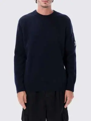 C.P. COMPANY Wool Blend Crew Neck Jumper With Logo And Ribbed Trims - Blue