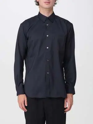 Comme Des Garçons Slim Fit Pinstriped Wool Blend Shirt With Patch Pocket - Blue