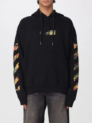 Off-White Relaxed Fit Cotton Hoodie With Arrow Logo And Diagonal Prints