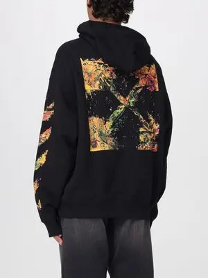 Off-White Relaxed Fit Cotton Hoodie With Arrow Logo And Diagonal Prints
