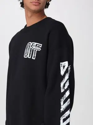 Off-White Relaxed Fit Cotton Crewneck Sweatshirt With Arrow And Diagonal Prints