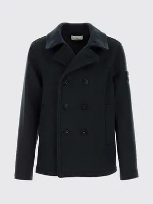 Stone Island Double-breasted Wool Peacoat With Compass Logo Patch