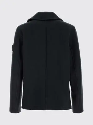 Stone Island Double-breasted Wool Peacoat With Compass Logo Patch