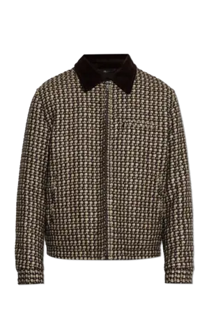Dolce & Gabbana Houndstooth Wool Jacket With Corduroy Collar