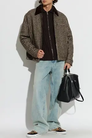 Dolce & Gabbana Houndstooth Wool Jacket With Corduroy Collar