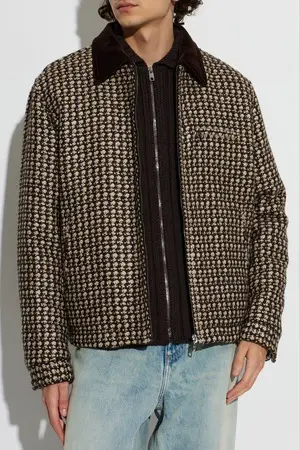Dolce & Gabbana Houndstooth Wool Jacket With Corduroy Collar