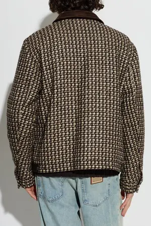 Dolce & Gabbana Houndstooth Wool Jacket With Corduroy Collar