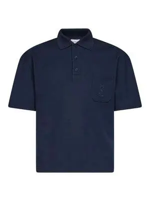 Saint Laurent Blue Cotton Piqué Cassandre Polo Shirt - Multicolor