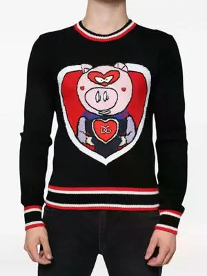 Dolce & Gabbana Piglet-appliqué Merino Wool Sweater - Black