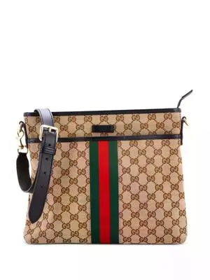 Gucci Front Pocket Web Messenger Gg Canvas Small Crossbody Bag - Brown