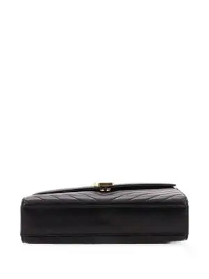 Saint Laurent Classic Monogram Envelope Satchel Matelasse Chevron Leather Medium Shoulder Bag - Black