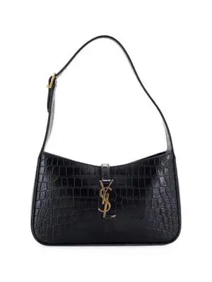 Saint Laurent Le 5 A 7 Crocodile Embossed Leather Small Hobo Bag - Black