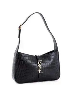 Saint Laurent Le 5 A 7 Crocodile Embossed Leather Small Hobo Bag