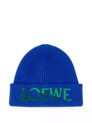 Loewe Logo-embroidered Ribbed-knit Beanie Hat - Blue