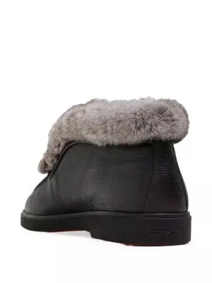 Santoni Fur-trim Pebbled-leather Desert Boots
