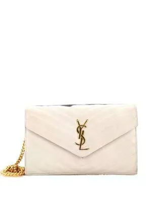Saint Laurent Classic Monogram Wallet On Chain Matelasse Chevron Leather Medium Crossbody Bag - Neutrals