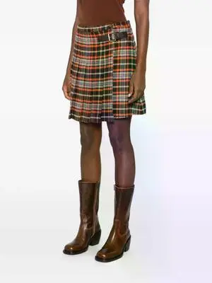 I BLUES Check Pleated Mini Skirt