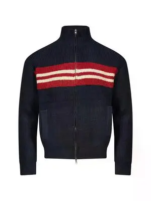 SONG FOR THE MUTE Striped Ribbed-knit Zip-up Cardigan - Blue