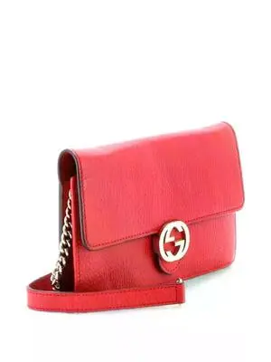 Gucci Interlocking Wallet On Chain Leather Crossbody Bag - Red