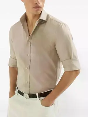 Brunello Cucinelli Garment-dyed Twill Shirt With Spread Collar