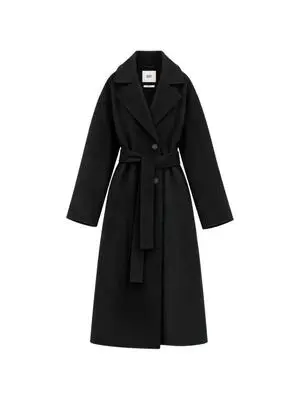 SOLOTRE Belted Notch-lapel Coat - Black
