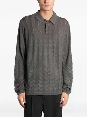 Emporio Armani Chevron-knit Long-sleeve Polo Shirt - Grey