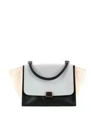 Celine Tricolor Trapeze Bag Leather Medium Satchel - Black