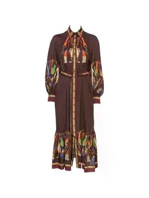 Etro Tassel-print Belted Dress - Brown