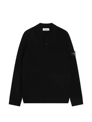 Stone Island Logo-patch Polo-collar Sweater - Black