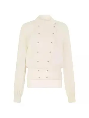 Rabanne Beige Crepe Blouse With Pearl Inspired Jewelery Buttons - Neutrals