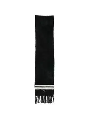 Y3 Stripe-detail Fringed Scarf - Black