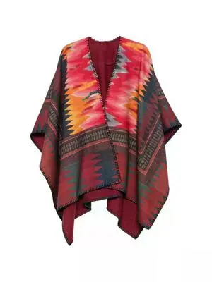 PIERRE-LOUIS MASCIA Geometric-pattern Blanket-stitch Poncho - Red